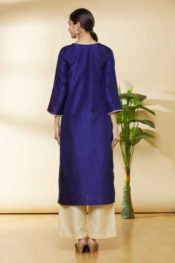 Buy Naintara Bajaj Blue Polyester Woven Bodice Kurta Online | Aza Fashions