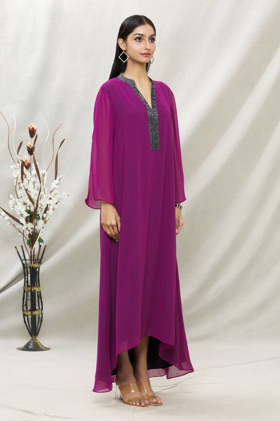 Buy Kommal Sood Purple Georgette Asymmetric Tunic Online | Aza Fashions