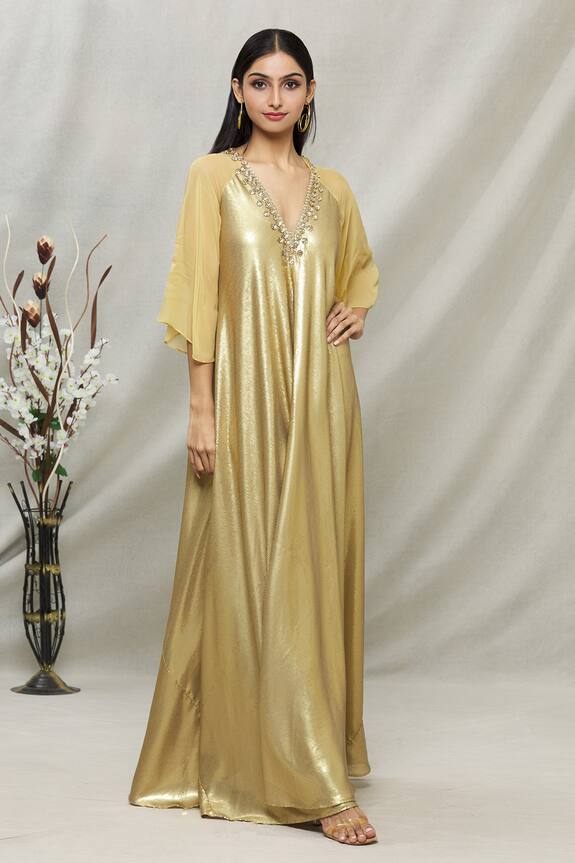 Buy Kommal Sood Gold Georgette Sequin Embellished Tunic Online | Aza ...