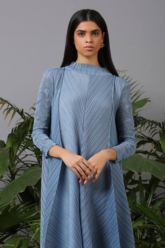 Buy Pleats By Aruni Blue Pleated Tunic And Pant Set Online | Aza Fashions