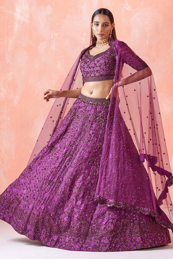 Buy Mirroir Purple Shantoon Embroidered Lehenga Set Online | Aza Fashions