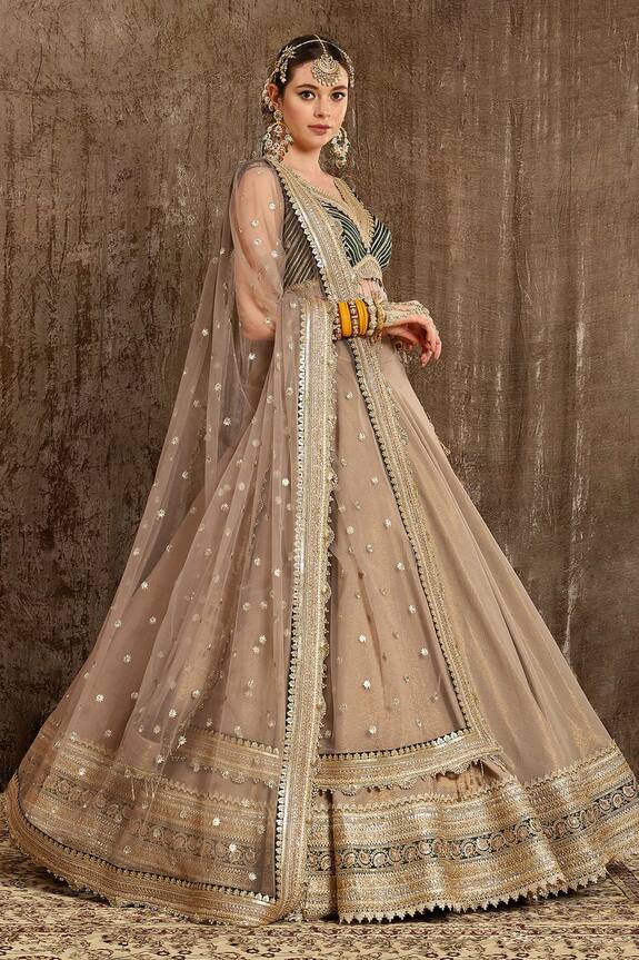 Buy Shikhar Sharma Grey Shimmer Chanderi Lehenga Set Online | Aza Fashions