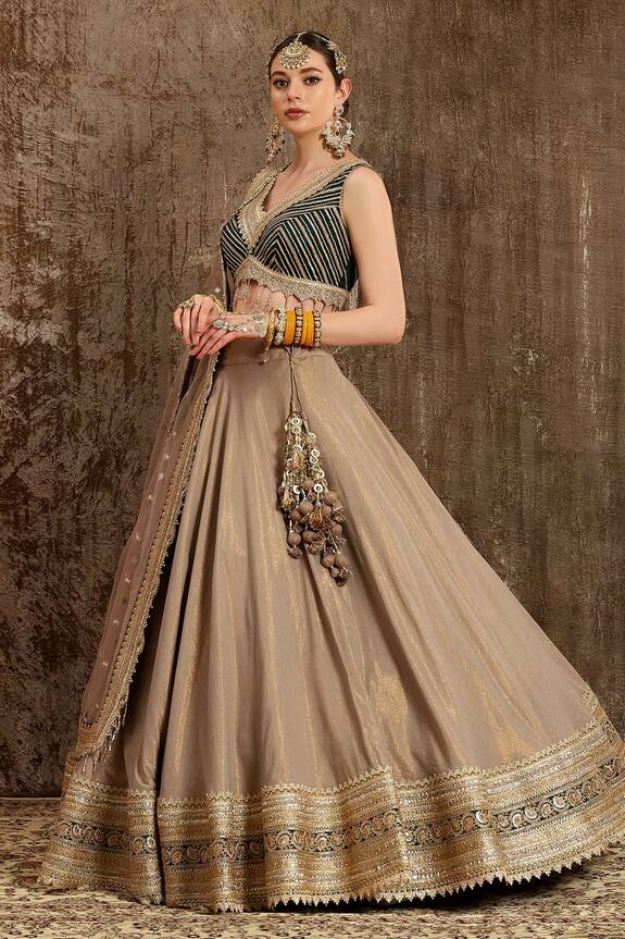 Buy Shikhar Sharma Grey Shimmer Chanderi Lehenga Set Online | Aza Fashions