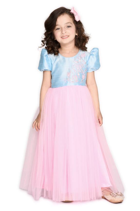 Buy Saka Designs Blue Floral Embroidered Gown For Girls Online | Aza ...