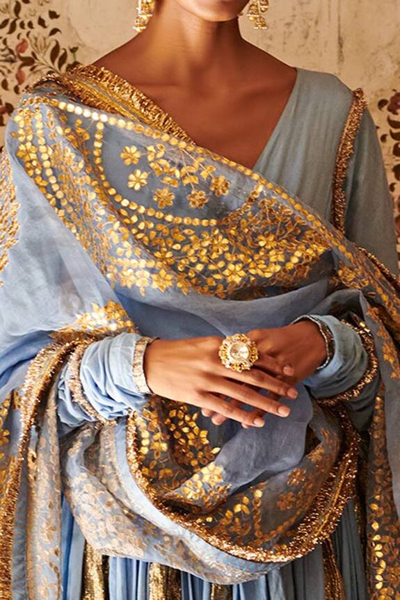 Buy Itrh Blue Cotton Mul Angarkha Set Online | Aza Fashions