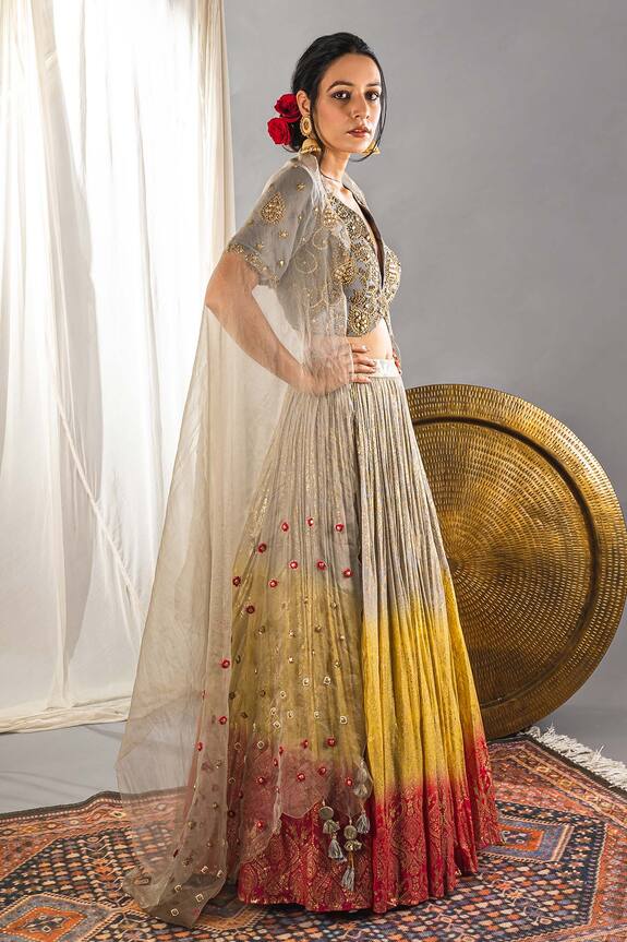 Buy Soniya G Grey Silk Blend Ombre Lehenga Set Online | Aza Fashions