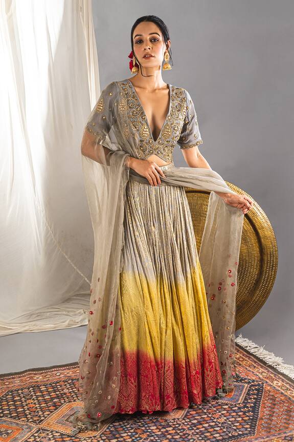 Buy Soniya G Grey Silk Blend Ombre Lehenga Set Online | Aza Fashions