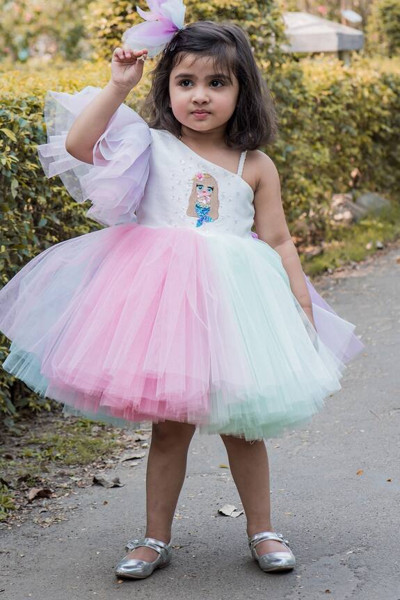 Buy Toplove Multi Color One Shoulder Ruffle Dress For Girls Online ...