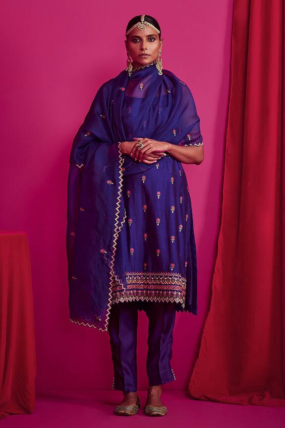 Buy Pink City Red Silk Chanderi Kurta Set Online | Aza Fashions