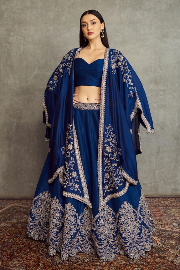 Buy Jayanti Reddy Purple Raw Silk Embroidered Cape Lehenga Set Online ...