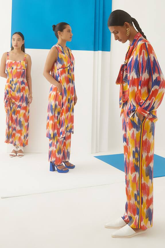 Buy Studio Rigu Multi Color Vegan Silk Ikat Print Kurta And Pant Set ...