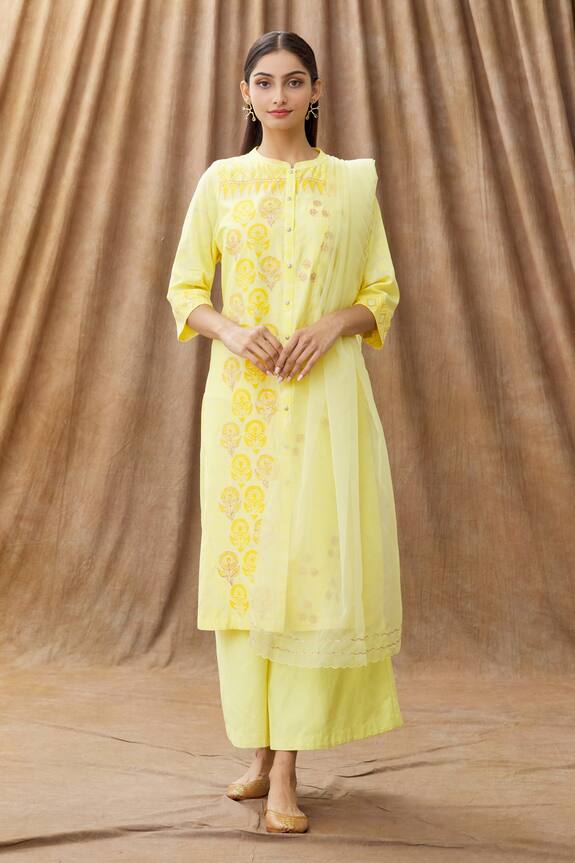 Buy Manasi Sengupta Yellow Silk Chanderi Kurta Set Online | Aza Fashions