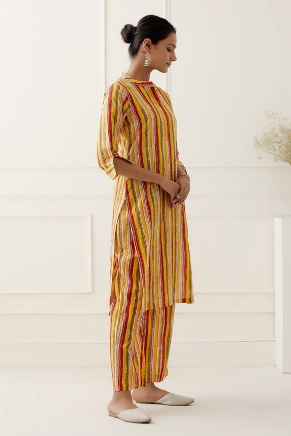 Buy Musal Yellow Cotton Dax Stripe Print Kurta Set Online | Aza Fashions