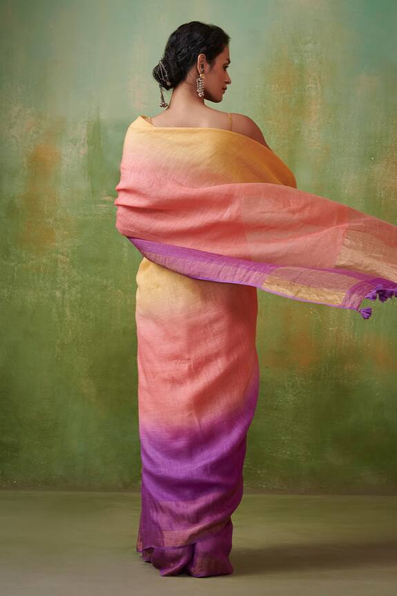 Buy Dressfolk Multi Color Paakhi Handloom Linen Ombre Saree Online ...