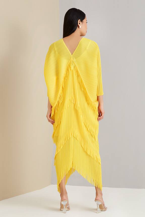 Buy Scarlet Sage Yellow Polyester Fringe Kimono Dress Online | Aza Fashions