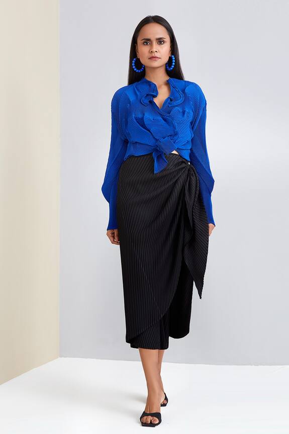 Buy Scarlet Sage Blue Izzy Tie-up Pleated Shirt Online | Aza Fashions
