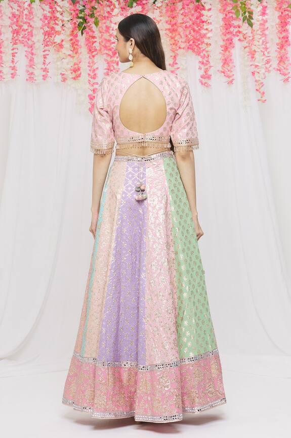 Buy Vandana Sethi Pink Chanderi Silk Lehenga Set Online | Aza Fashions