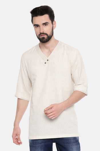 Buy Mayank Modi - Men Beige Cotton Short Kurta Online | Aza Fashions