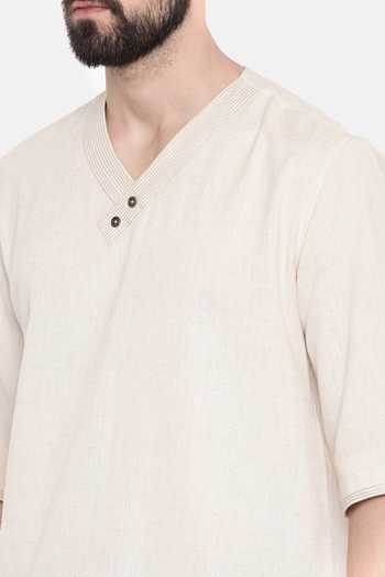 Buy Mayank Modi - Men Beige Cotton Short Kurta Online | Aza Fashions