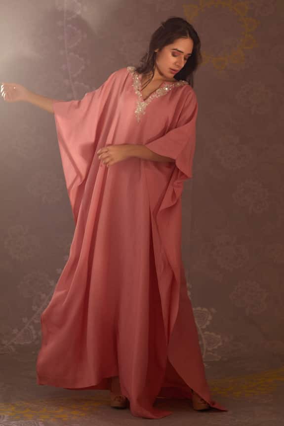 Buy Bunka Pink Amira Linen Kaftan Online | Aza Fashions