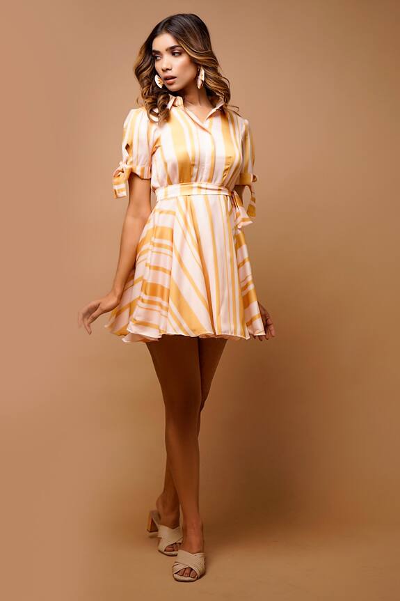 Buy Ahi Clothing Orange Stripe Pattern Dress Online | Aza Fashions
