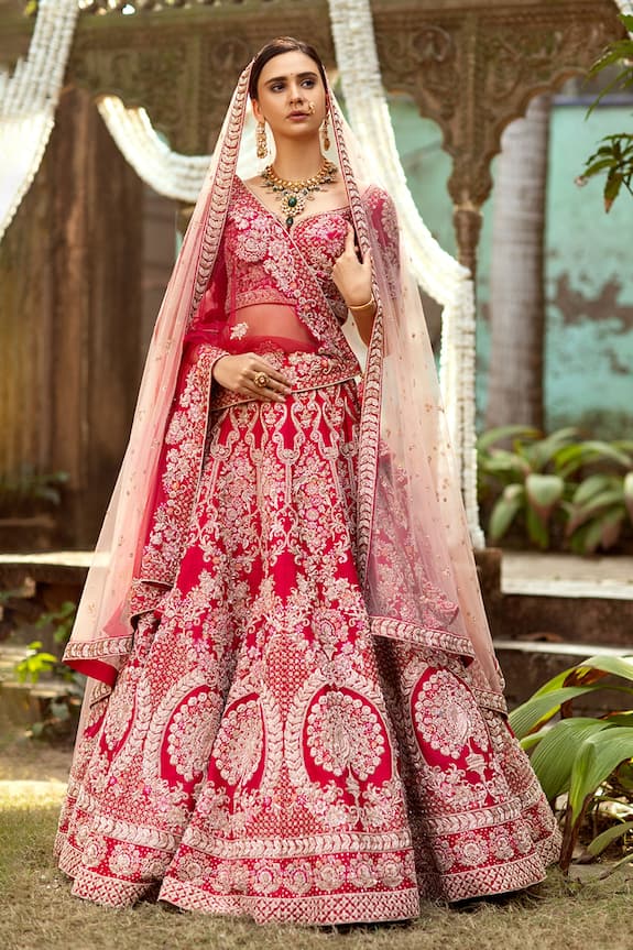 Buy Pallavi Poddar Raw Silk Natraj Floral Embroidered Lehenga Set ...