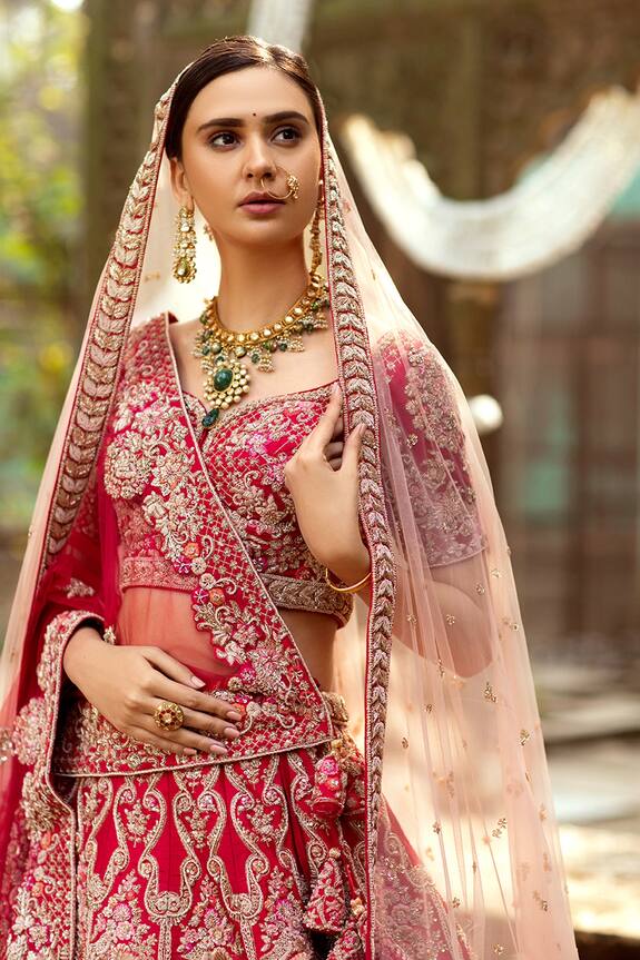 Buy Pallavi Poddar Raw Silk Natraj Floral Embroidered Lehenga Set ...