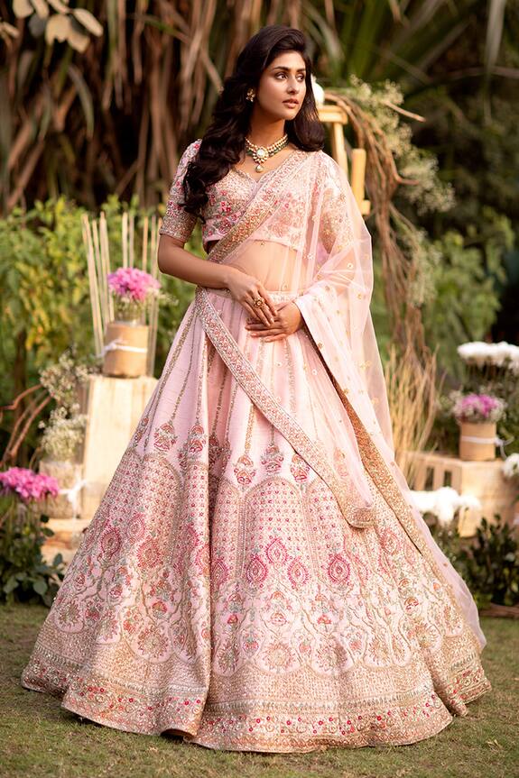 Buy Pallavi Poddar Ivory Raw Silk Shaina Embroidered Lehenga Set Online ...