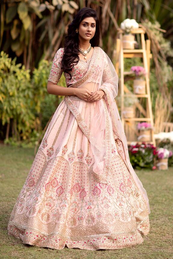 Buy Pallavi Poddar Ivory Raw Silk Shaina Embroidered Lehenga Set Online | Aza Fashions