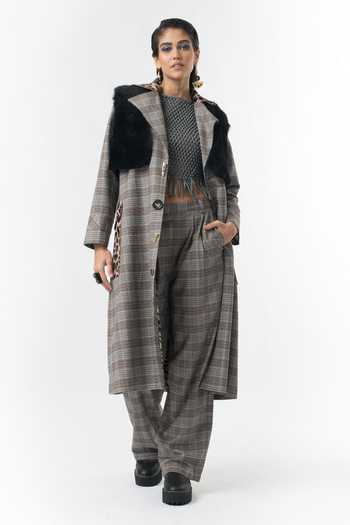 Buy Rara Avis Grey Checkered Overcoat With Trousers Online | Aza Fashions