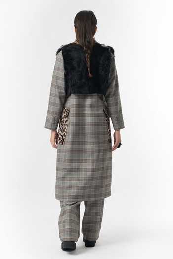 Buy Rara Avis Grey Checkered Overcoat With Trousers Online | Aza Fashions