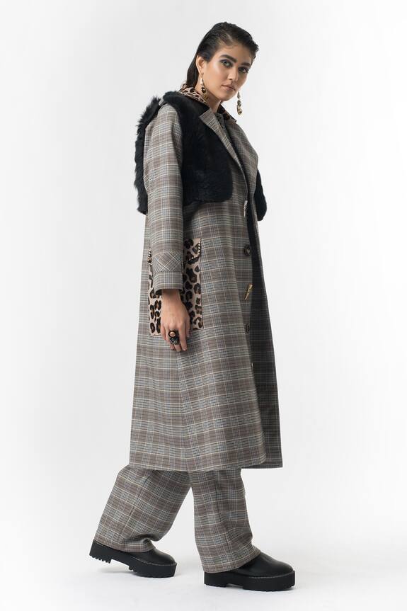Buy Rara Avis Grey Checkered Overcoat With Trousers Online | Aza Fashions