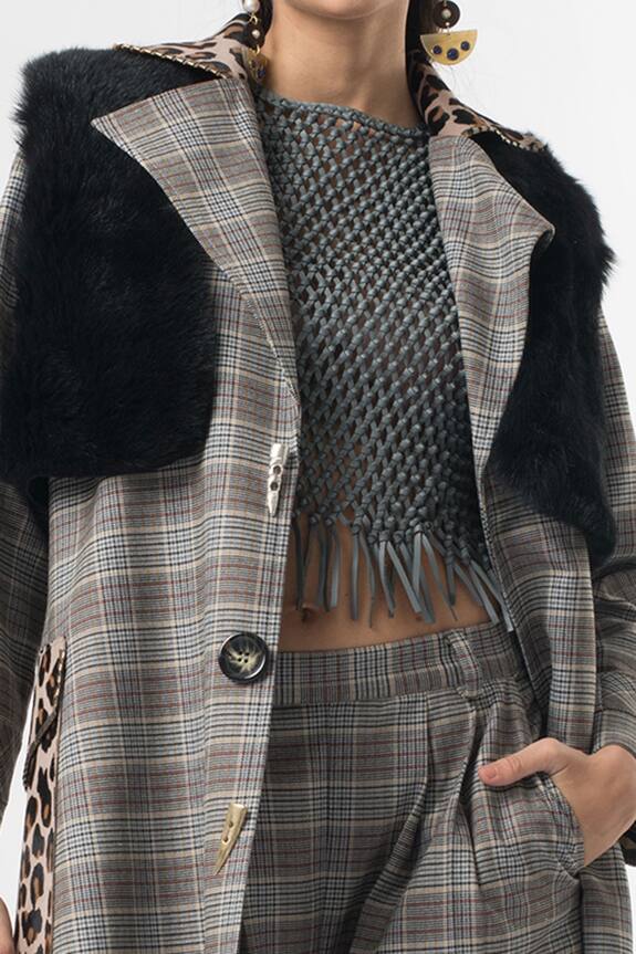 Buy Rara Avis Grey Checkered Overcoat With Trousers Online | Aza Fashions