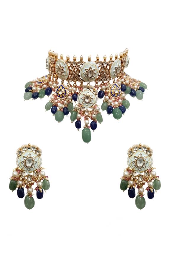 Buy Riana Jewellery Meenakari Choker Jewellery Set Online | Aza Fashions