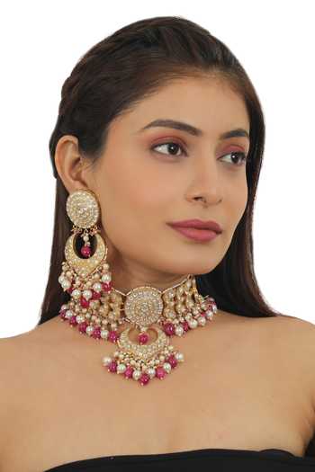 Buy Riana Jewellery Jadtar Stone Encrusted Choker Jewellery Set Online ...