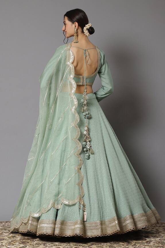 Buy Shikhar Sharma Green Cotton Chanderi Lehenga Set Online | Aza Fashions