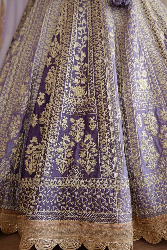 Buy Shyam Narayan Prasad Purple Raw Silk Floral Embroidered Lehenga Set ...