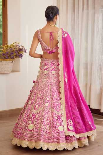 Buy Shyam Narayan Prasad Pink Silk Embroidered Lehenga Set Online | Aza ...
