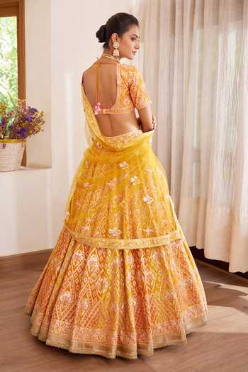 Buy Shyam Narayan Prasad Yellow Silk Embroidered Lehenga Set Online ...