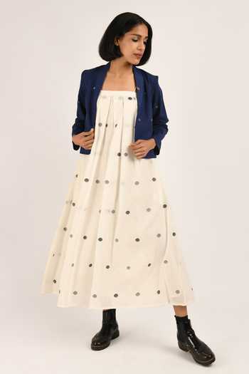 Buy Indigo Dreams Blue Cotton Juliet Handwoven Jamdani Dress With ...