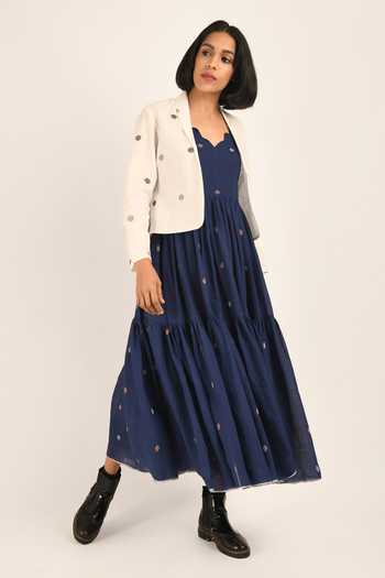 Buy Indigo Dreams Blue Cotton Cleopatra Handwoven Jamdani Dress With ...