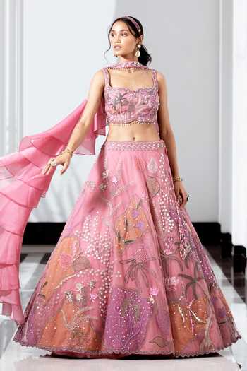 Buy Roqa Pink Butterfly Net Applique Lehenga Set With Ruffle Dupatta ...