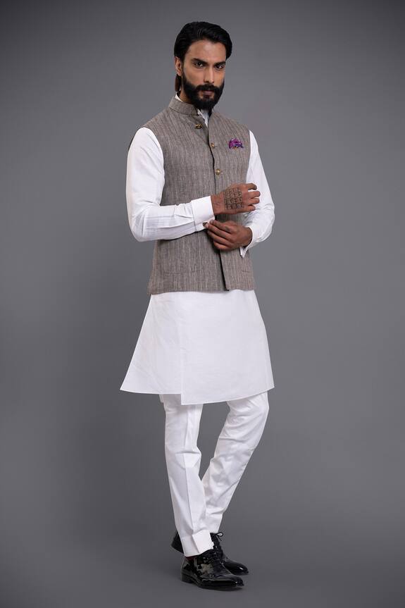 Buy Raghavendra Rathore Jodhpur Grey Linen Silk Textured Striped ...