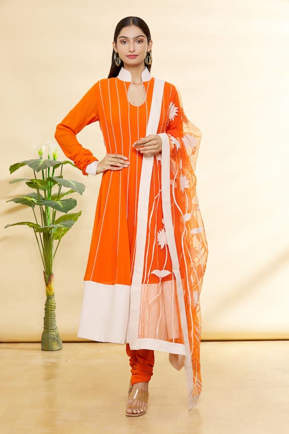 Buy Rohini Bedi Orange Georgette Embroidered Anarkali Set Online | Aza ...