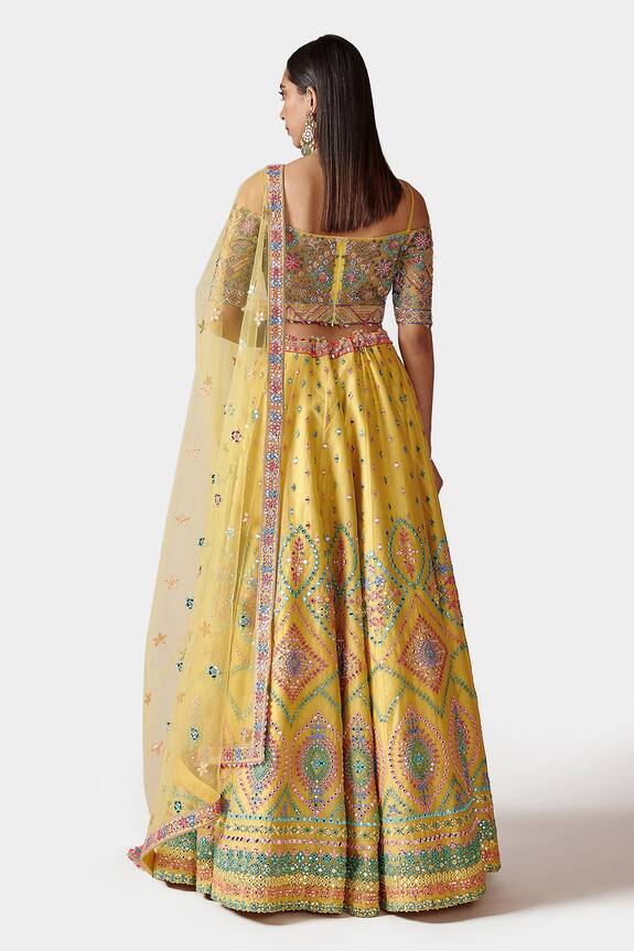 Buy Swati Narula Yellow Organza Humaida Mirror Work Lehenga Set Online ...