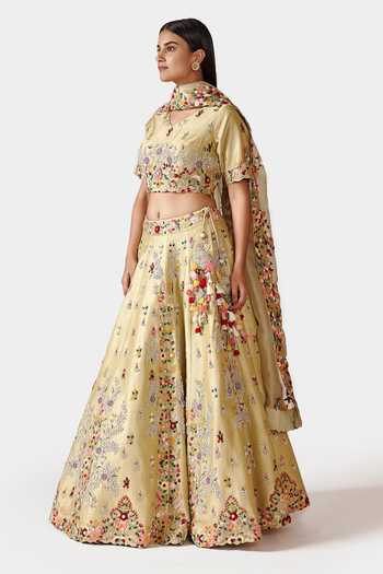 Buy Swati Narula Green Raw Silk Nazaha Floral Embroidered Lehenga Set ...