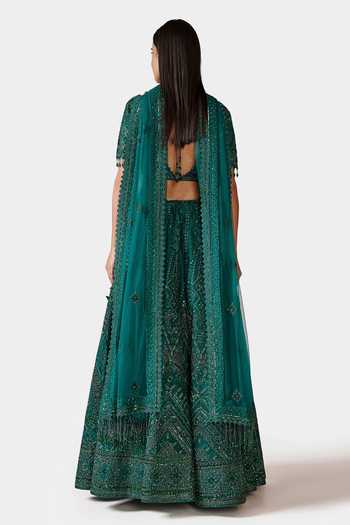 Buy Swati Narula Green Organza Qabila Embroidered Lehenga Set Online ...
