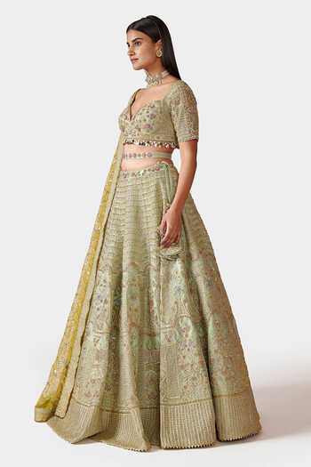 Buy Swati Narula Green Organza Rizqin Embroidered Lehenga Set Online ...