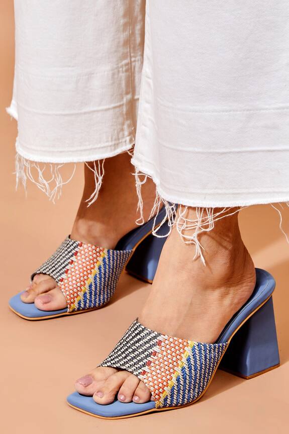 Buy Tiesta Blue Faux Leather Open Toe Block Heels Online | Aza Fashions