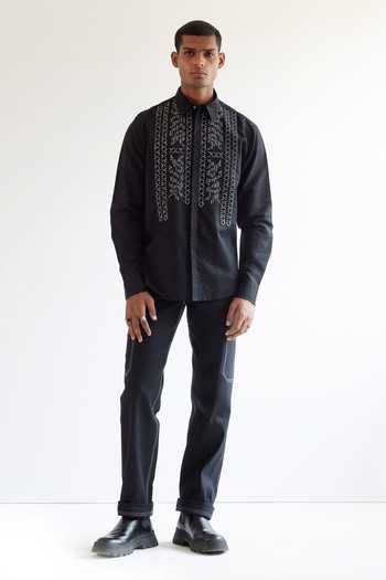 Buy Countrymade Black Linen Asymmetric Yoke Shirt Online | Aza Fashions